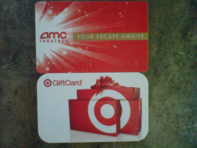 A $10 AMC Gift Card and a $10 Target Gift Card for a total of $7.21 ...